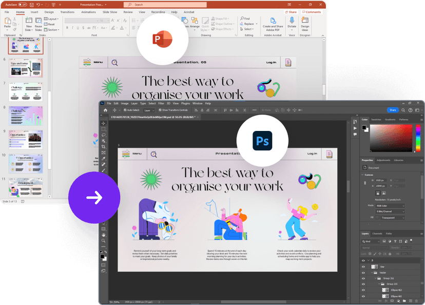Convert PowerPoint to PSD - SlideSpeak