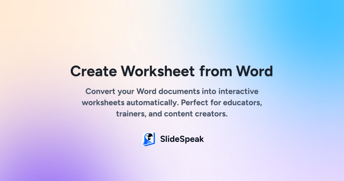 Create Worksheet from Word - Free AI Tool | SlideSpeak