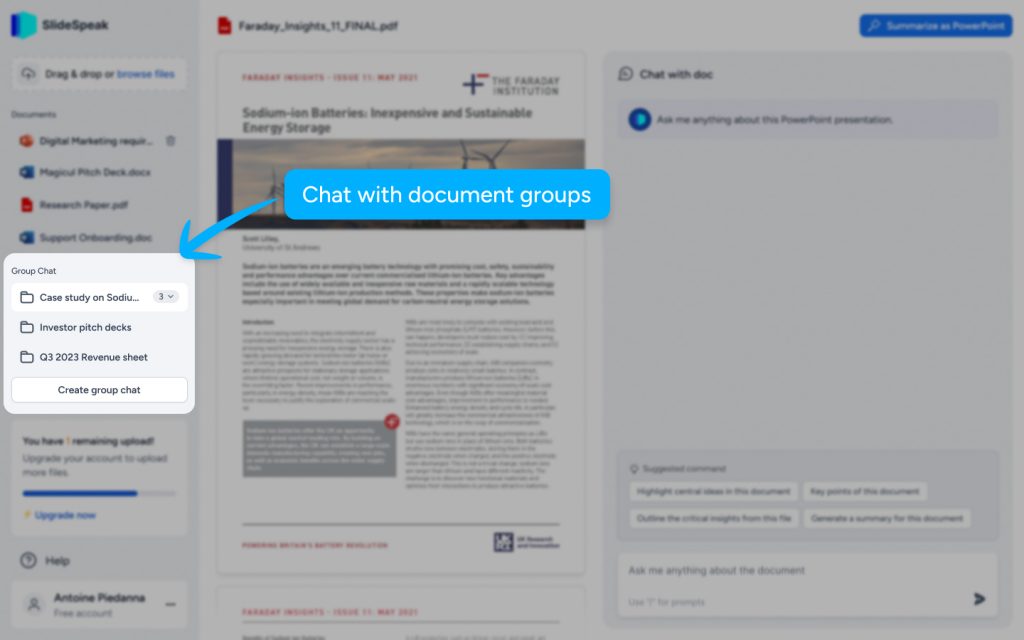 Chat with Document Groups - SlideSpeak