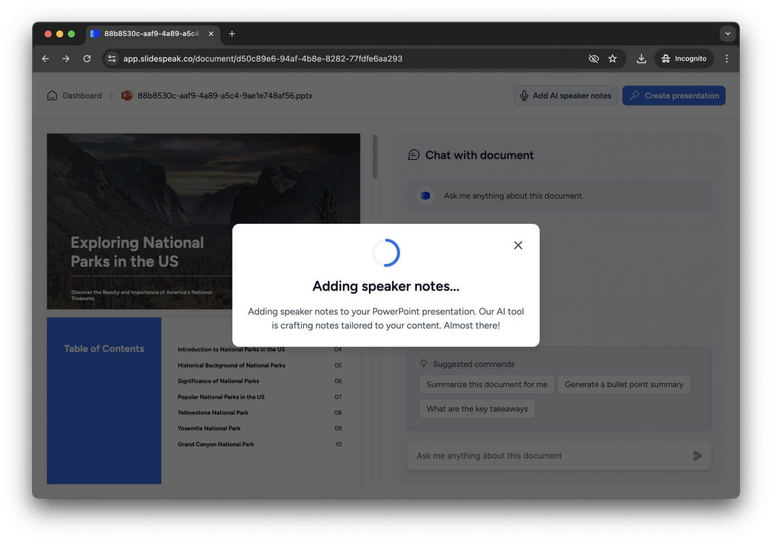 Add Speaker Notes with AI to Presentations - SlideSpeak