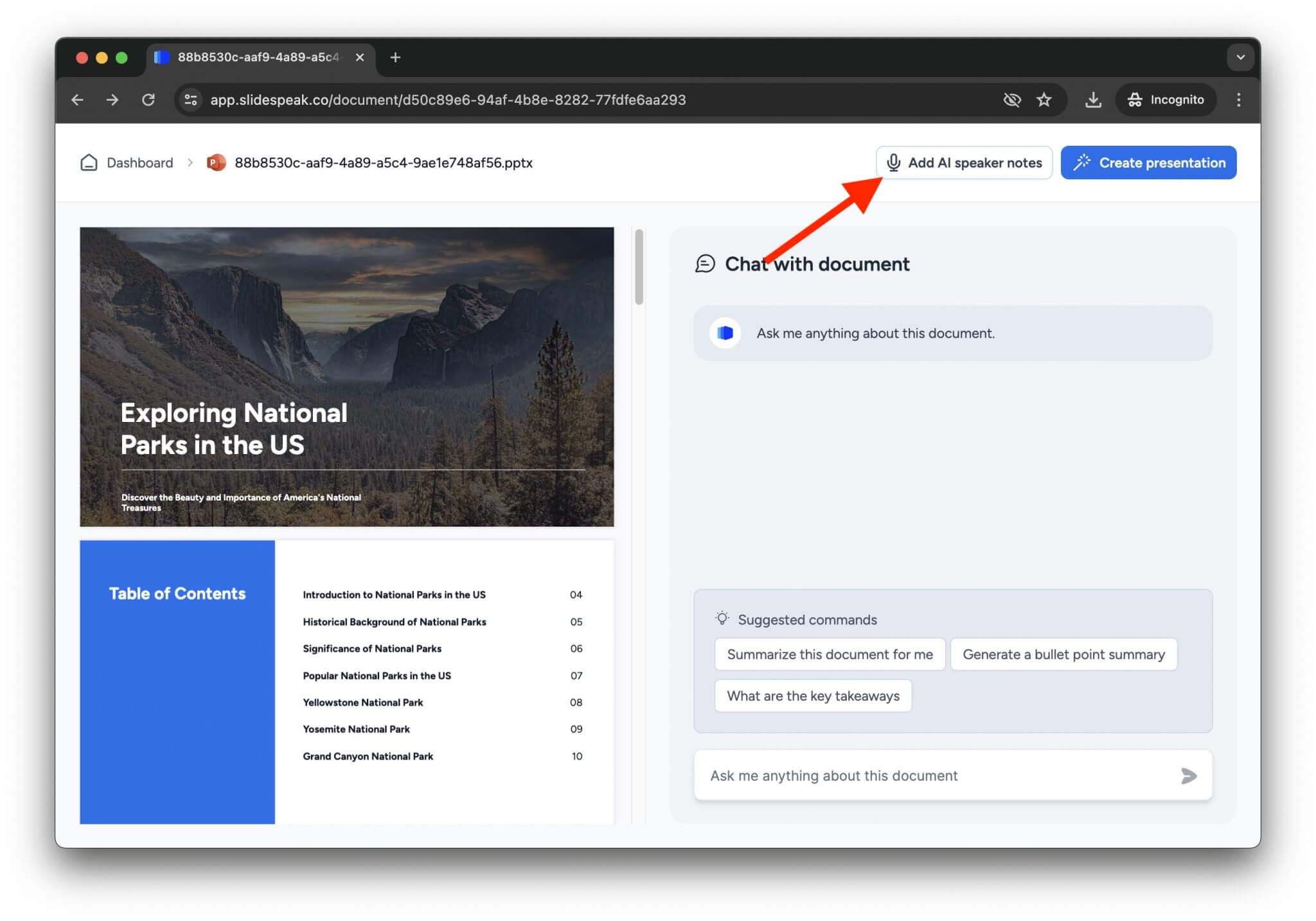 Add Speaker Notes with AI to Presentations - SlideSpeak
