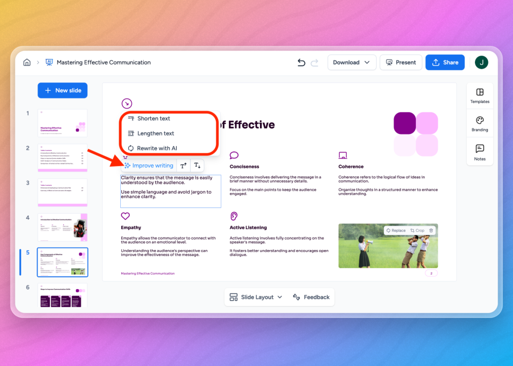 SlideSpeak Feature Spotlight: Rewrite with AI - SlideSpeak