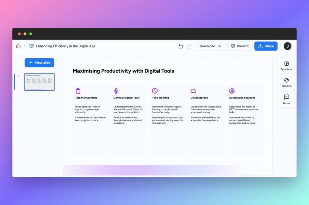 How do I create a single slide presentation? - SlideSpeak